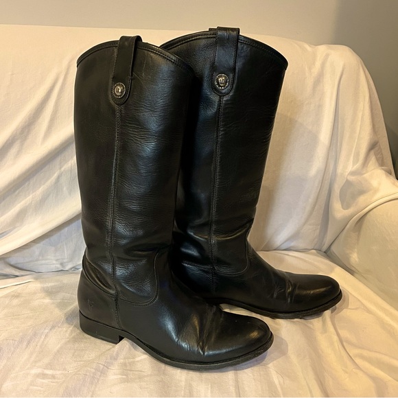 Frye | Shoes | Frye Kneehigh Black Leather Boots Size 95 Fits Low Heel ...